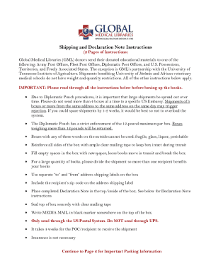 Fillable Online Shipping and Declaration Note Instructions (2 Pages of ...