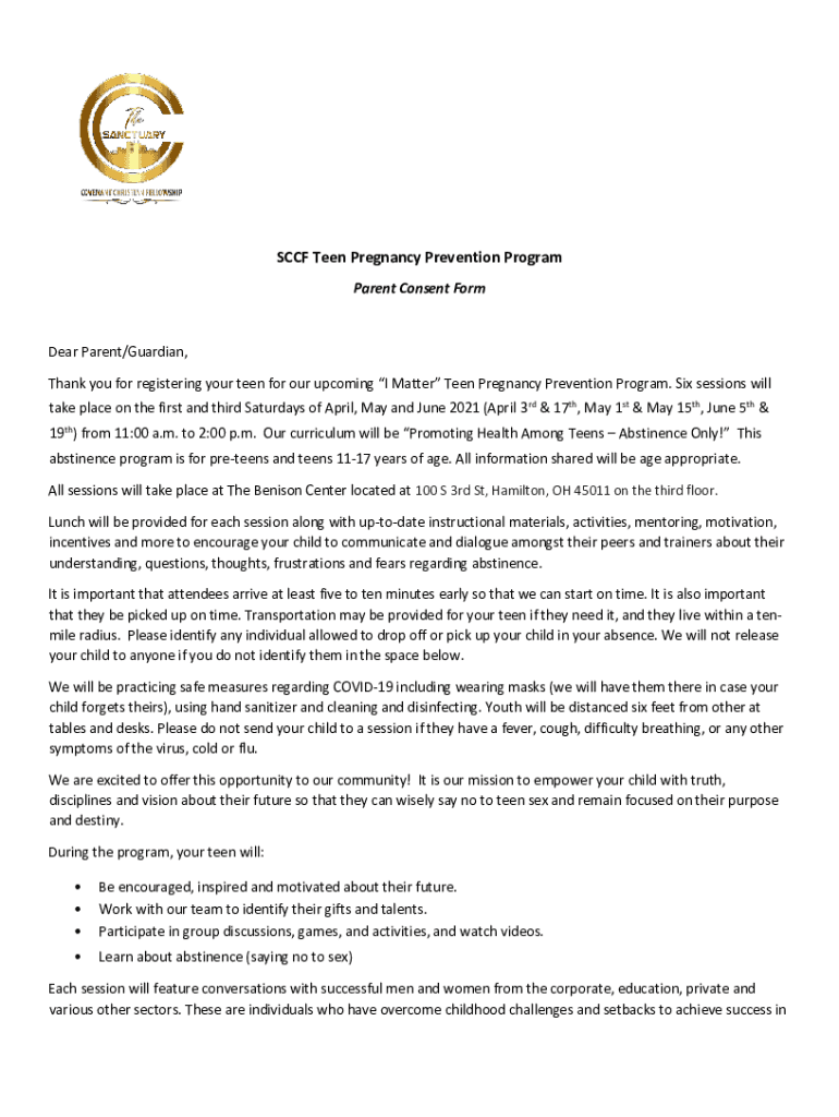 Fillable Online SCCF Teen Pregnancy Prevention Program Fax Email Print ...