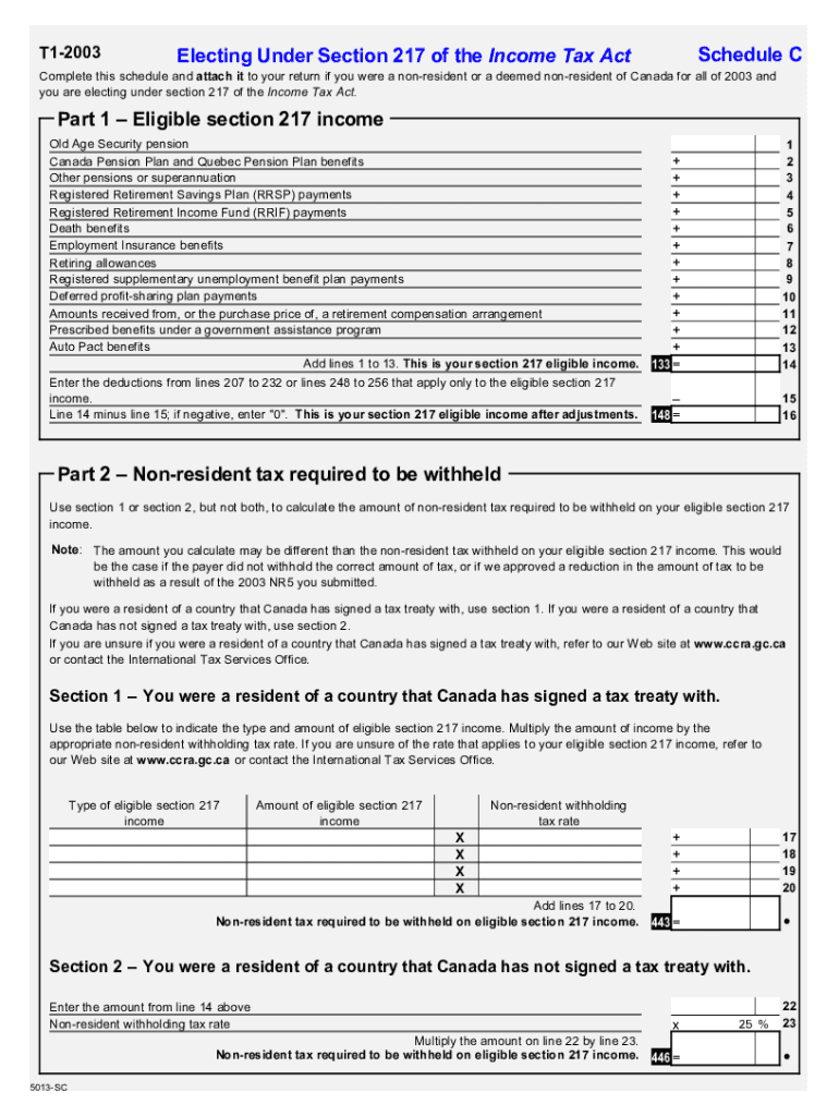 Fillable Online 5013-SC Schedule C - Electing Under Section 217 of the ...