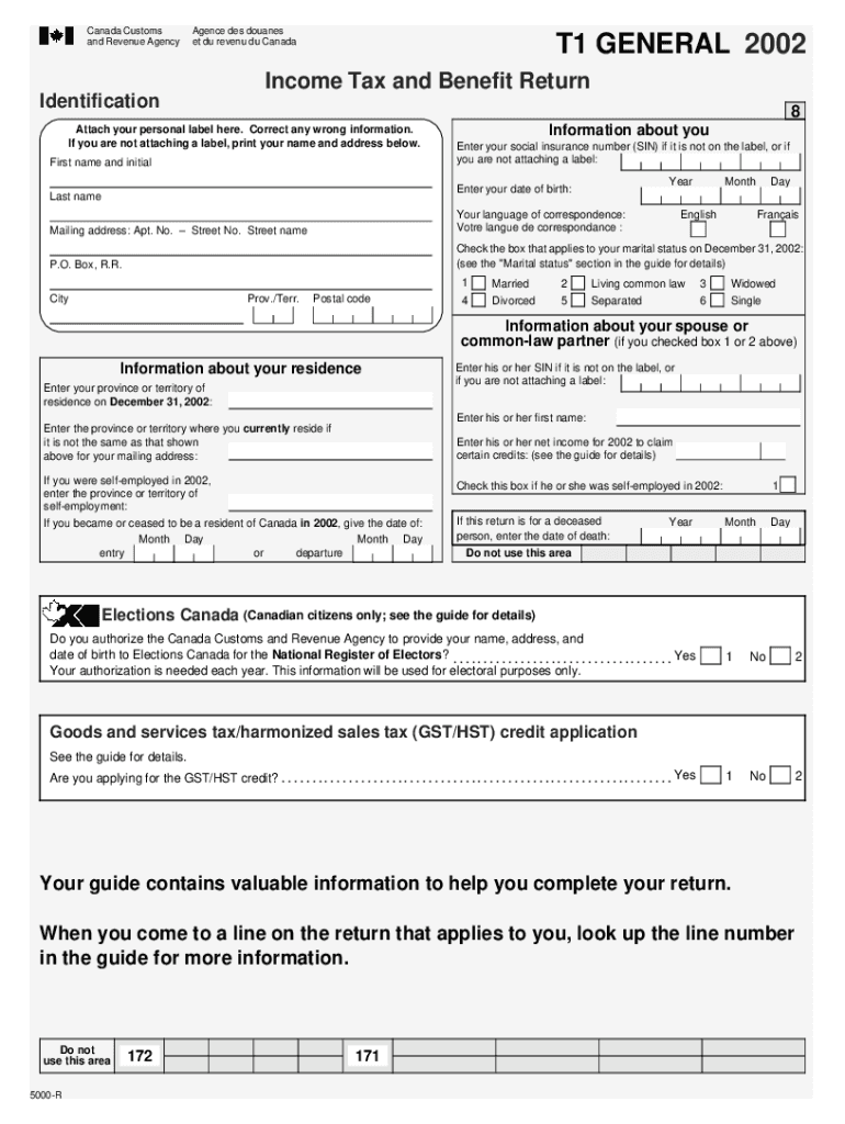 Fillable Online 5000-R T1 General 2002 - Income Tax and Benefit Return ...