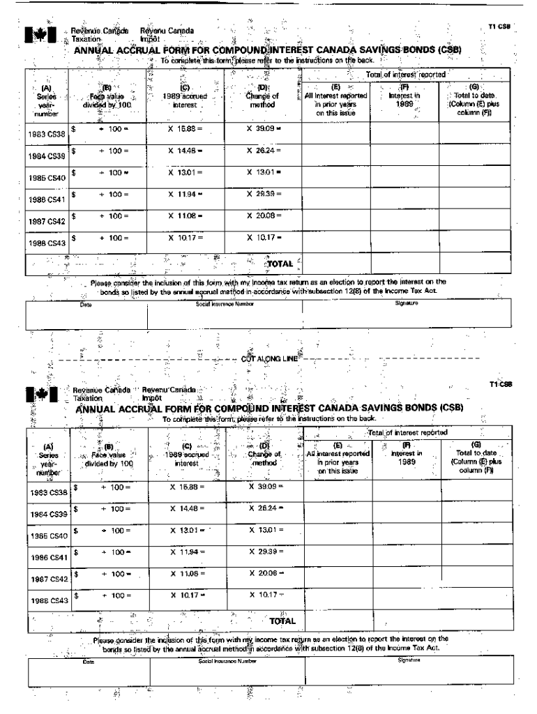 Canada Savings Bonds Annual Accrual Form - Blank Fillable Template ...