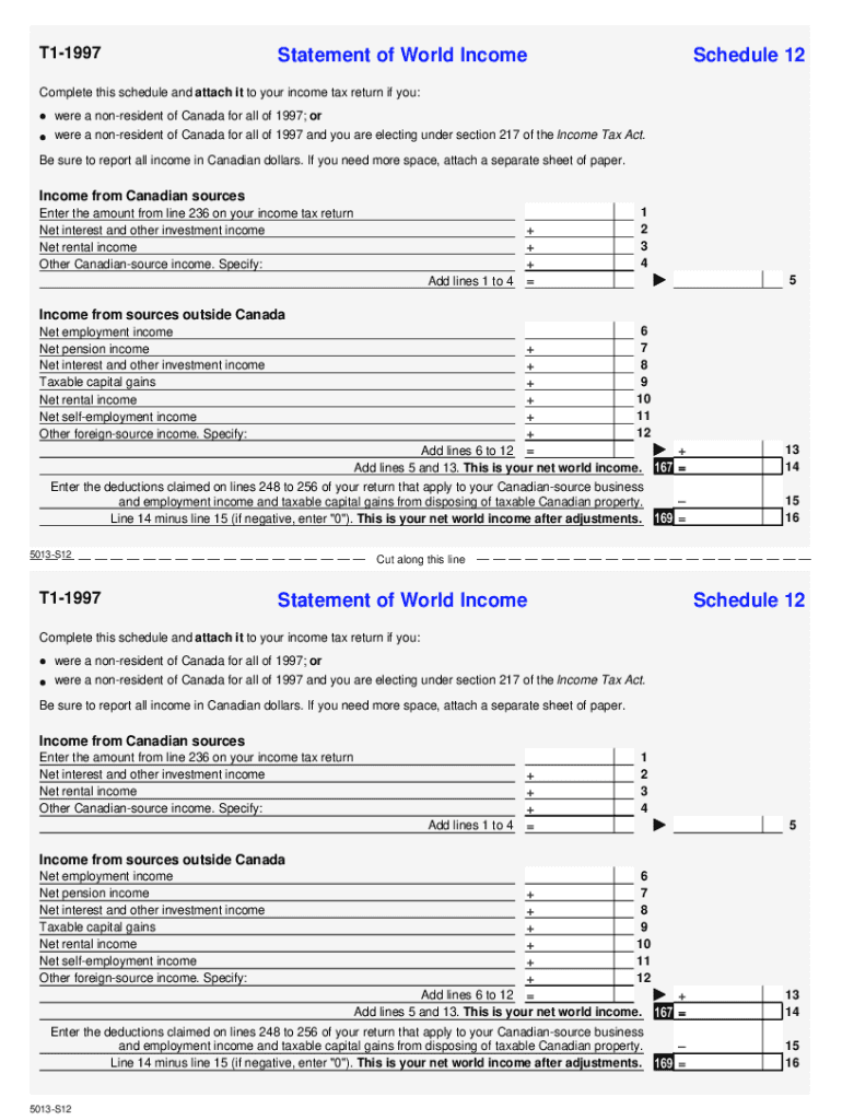 Fillable Online 5013-S12 T1 General 1997 Schedule 12 - Non-Residents ...