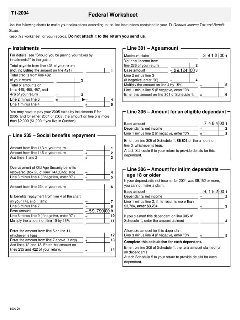 T1-2004 Federal Worksheet - Blank Fillable Template | Fill Out, Print ...