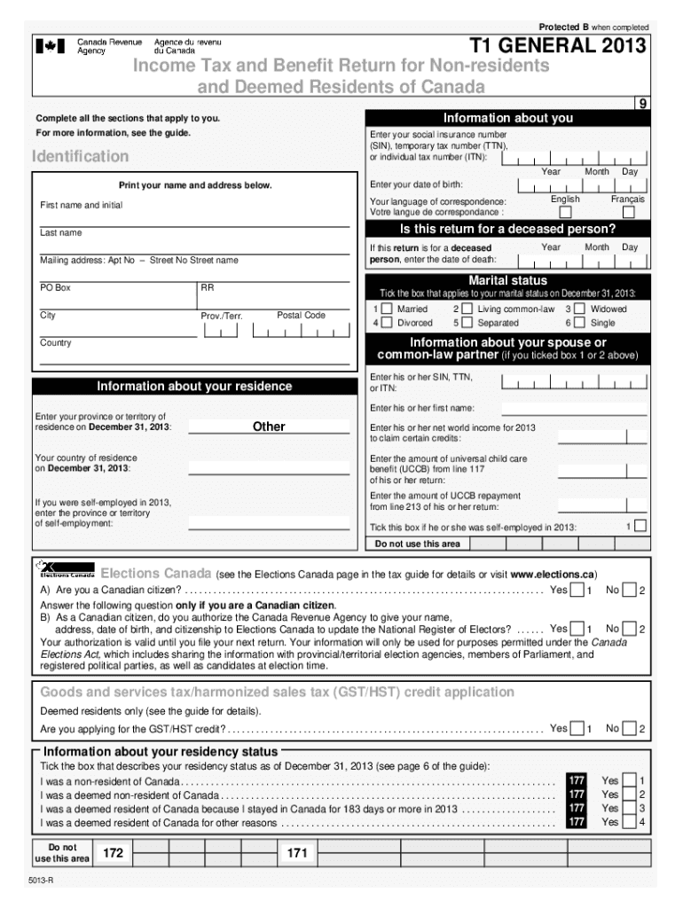 Fillable Online 5013-R T1 General 2013 - Income Tax and Benefit Return ...