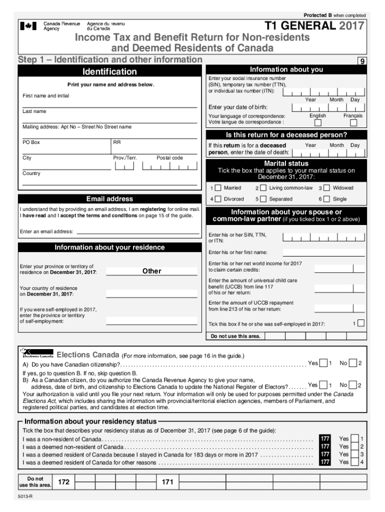 Fillable Online 5013-R T1 General 2017 - Income Tax and Benefit Return ...