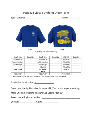 Fillable Online Pack 224 Class B Uniform Order Form Fax Email Print ...