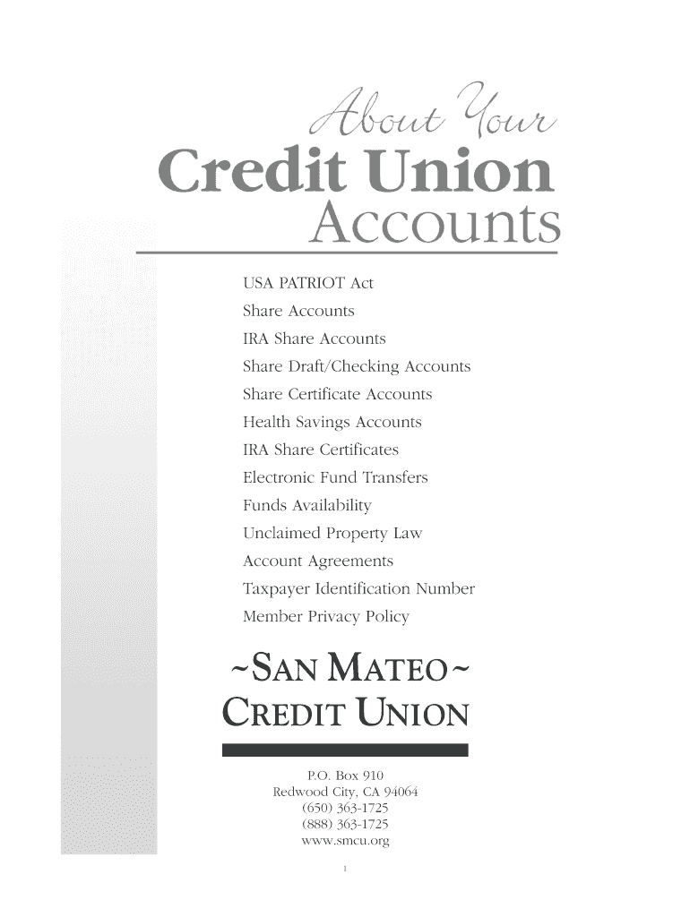 Fillable Online smcu AbouT our share aCCounTs - San Mateo Credit Union ...