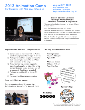 Fillable Online ocali 2013 Animation Camp flyer - Ohio Center for ...