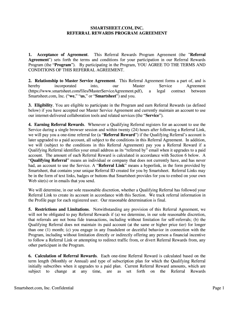 Fillable Online REFERRAL REWARDS PROGRAM AGREEMENT Fax Email Print - pdfFiller