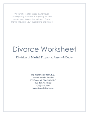 Fillable Online Divorce Worksheet Division of Marital Property Assets ...