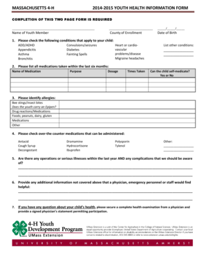 Fillable Online mass4h Health Form - Massachusetts 4-H - mass4h Fax ...