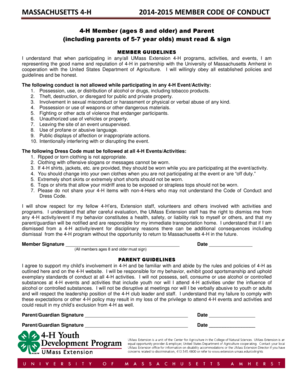 Fillable Online mass4h MASSACHUSETTS 4-H 2014-b2015b MEMBER CODE OF ...