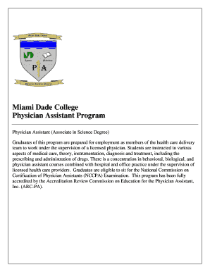 Fillable Online mdc To the Physician Assistant Program - Miami Dade ...