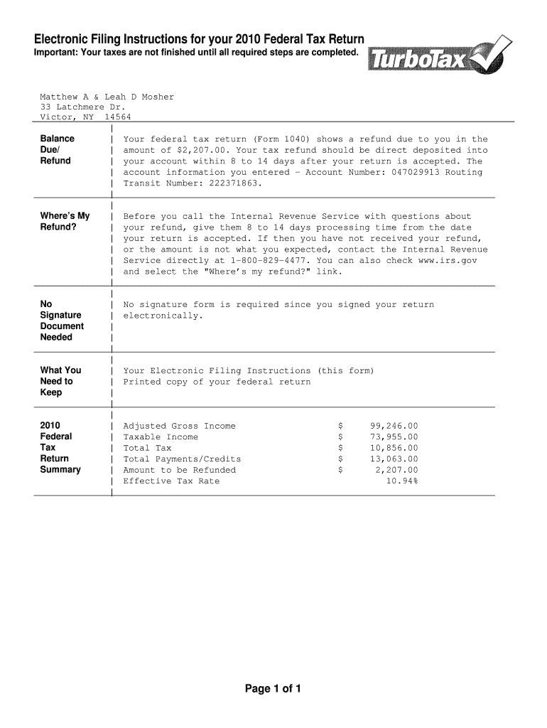 Fillable Online 2010 Mosher M Form 1040 Individual Tax Return.PDF. None Fax Email Print - pdfFiller