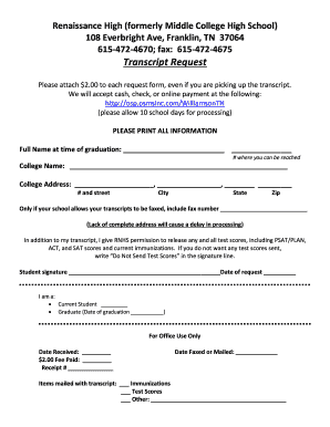 Fillable Online wcs Renaissance High (formerly Middle College High School) - wcs Fax Email Print ...