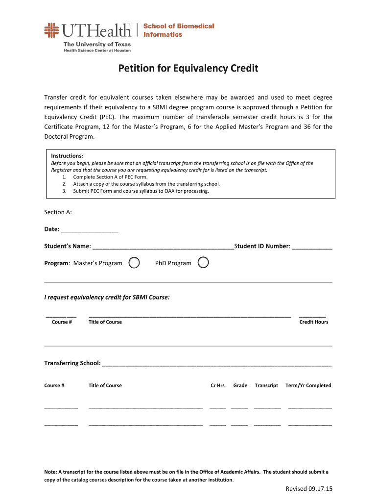 Fillable Online Petition for Equivalency Credit Fax Email Print - pdfFiller