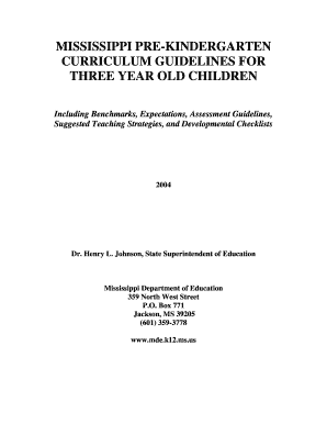 Fillable Online mde k12 ms Mississippi pre-kindergarten curriculum ...