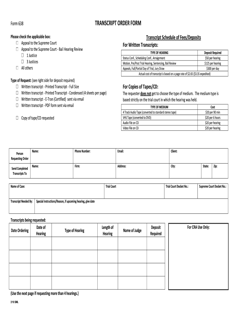 Fillable Online Form 638 - Transcript Order Form - Laws.com Fax Email ...