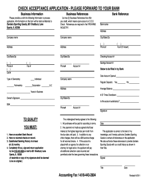 Fillable Online CHECK ACCEPTANCE APPLICATION - PLEASE FORWARD TO ...