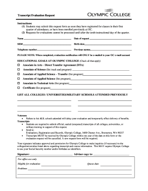 Fillable Online olympic Transcript Evaluation Request form - Olympic ...