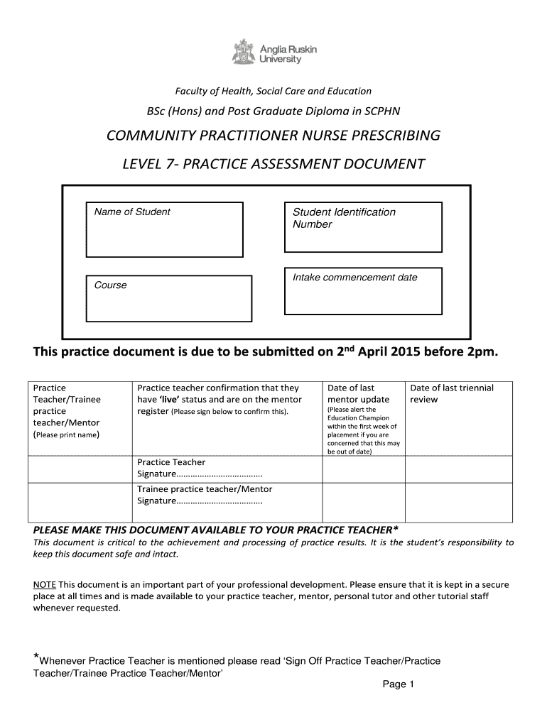 Fillable Online COMMUNITY PRACTITIONER NURSE PRESCRIBING LEVEL 7 ...