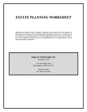 Fillable Online Estate Planning Worksheet - Married or Single - Nolan ...