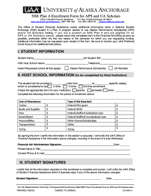 Fillable Online uaa alaska NSE Plan A Enrollment Form for APS and UA ...