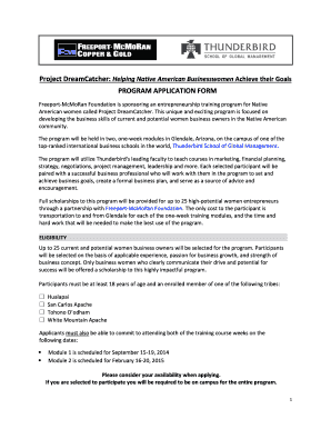 Fillable Online PROGRAM APPLICATION FORM - Freeport-McMoRan Fax Email ...