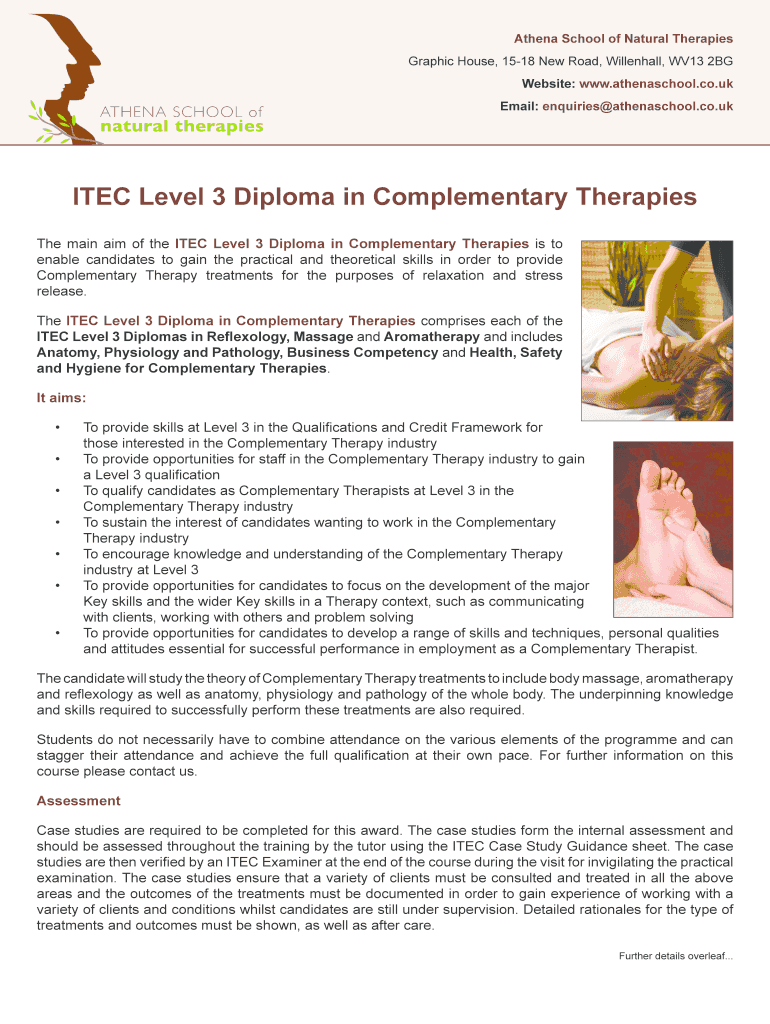 Fillable Online Itec Level 3 Diploma In Complementary Therapies