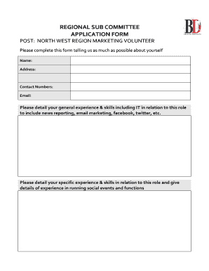 Fillable Online REGIONAL SUB COMMITTEE APPLICATION FORM Fax Email Print ...