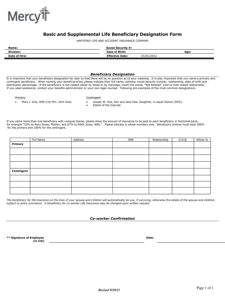 Fillable Online Basic and Supplemental Life Beneficiary Designation ...