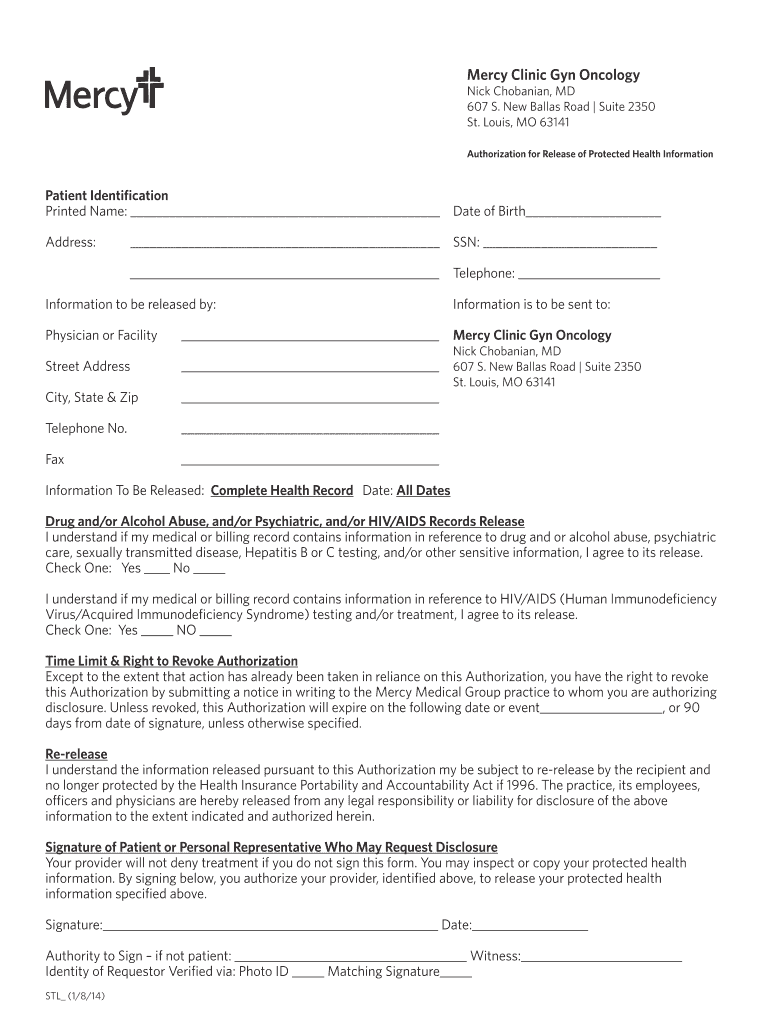 Fillable Online ROI and HIPPA Form - Mercy Fax Email Print - pdfFiller