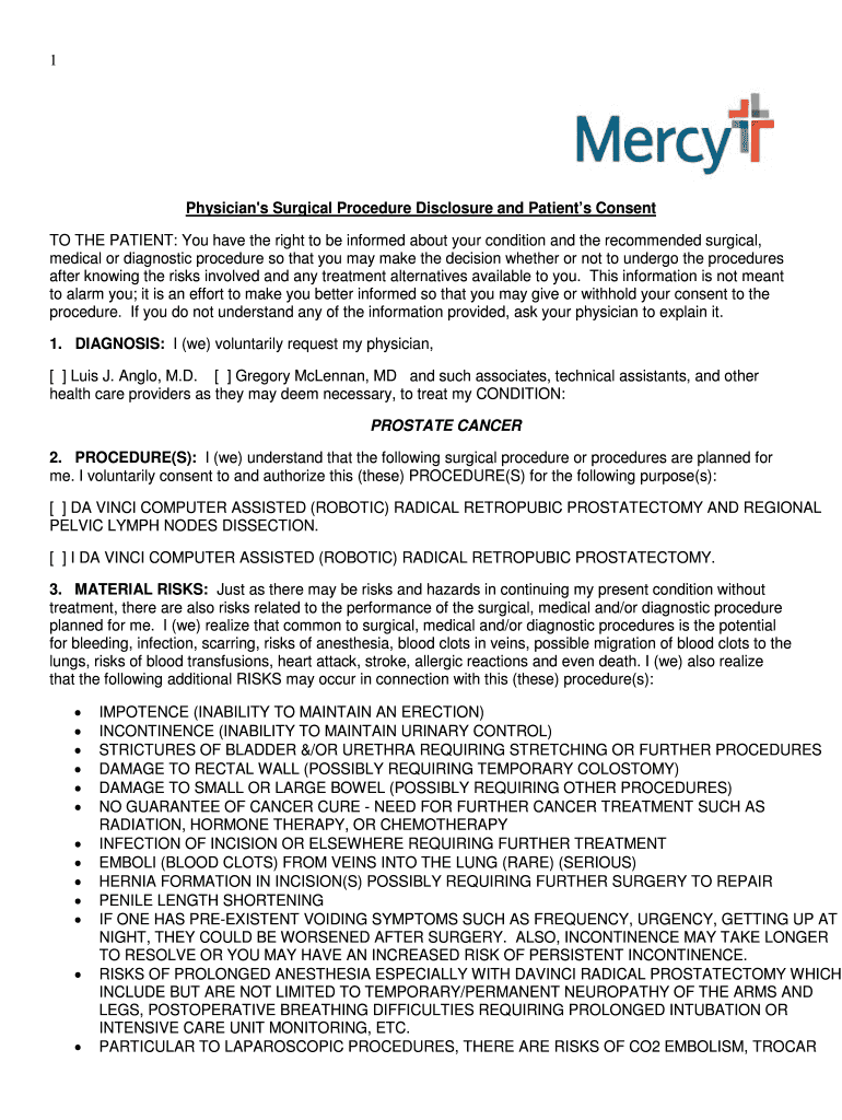 Fillable Online Surgical Consent - Mercy Fax Email Print - pdfFiller