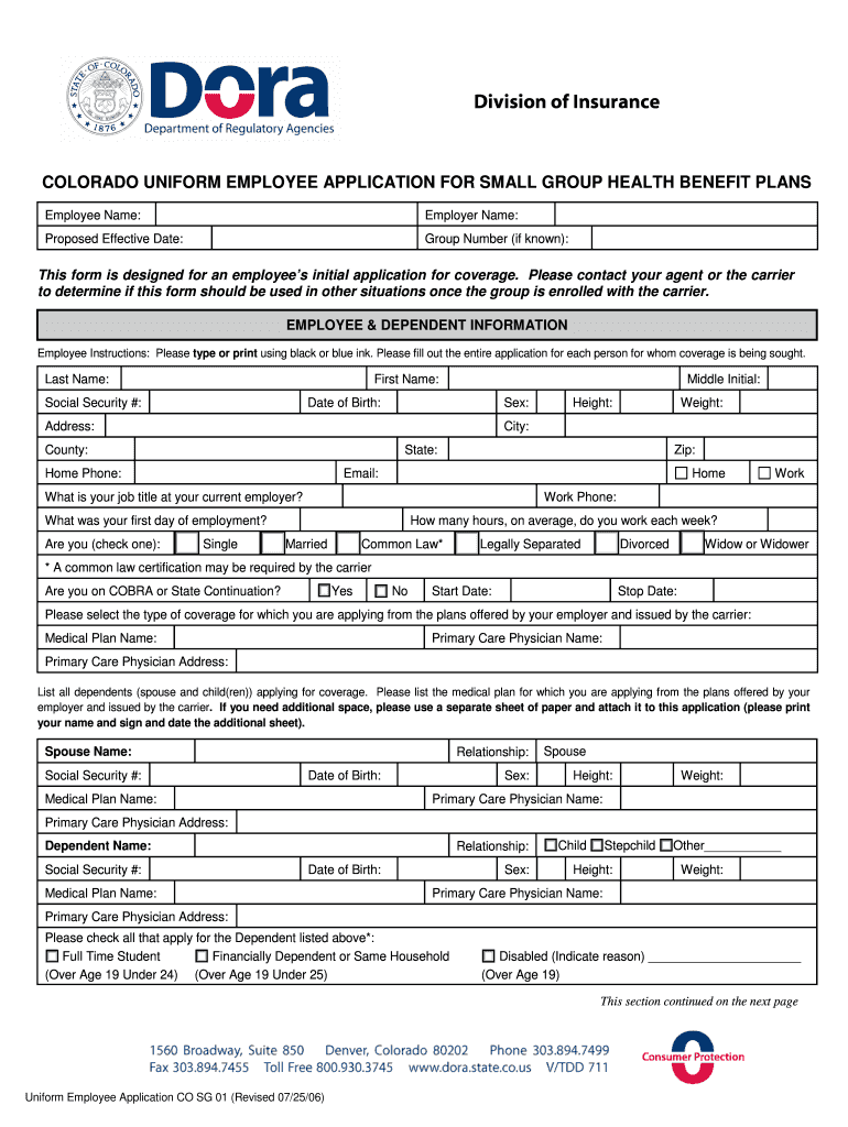 Fillable Online Small Employer Uniform Employee Application For ...