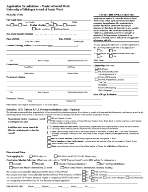 Fillable Online ssw umich Msw application form for bulletin - School of ...