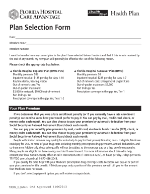 Fillable Online Plan selection form - Health First Fax Email Print ...
