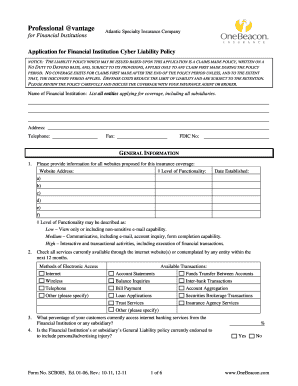 Fillable Online Financial Institution Cyber Liability Application ...