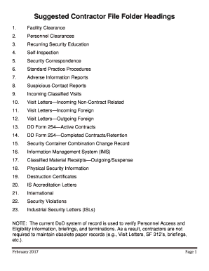 Fillable Online Suggested Contractor File Folder Headings Fax Email ...