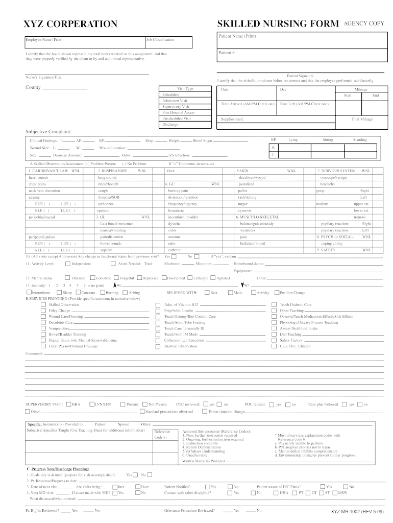 Fillable Online SKILLED NURSING FORM Fax Email Print - pdfFiller