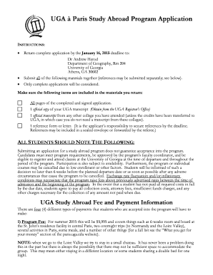 Fillable Online paris uga Program Application Form - UGA Paris ...
