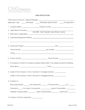 Fillable Online CMG-Correspondent Lending bApplicationb revised 8 bb - CMG Financial Fax Email ...