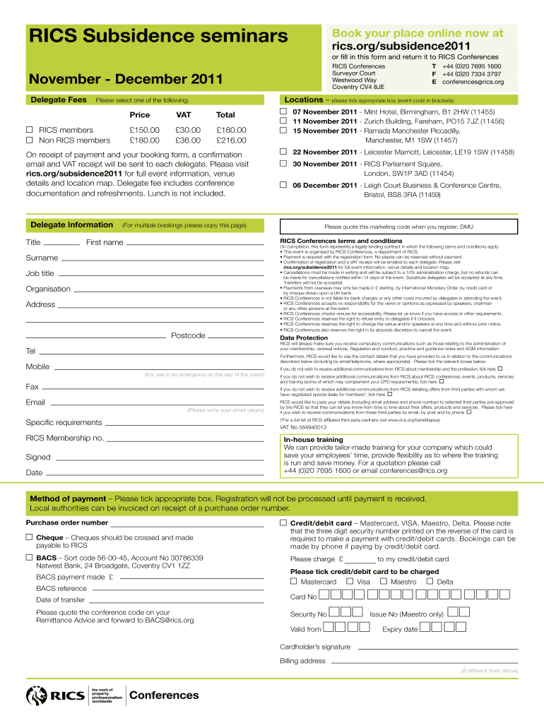 Fillable Online cila co RICS Subsidence seminars Book your place online ...