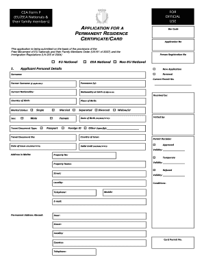 Fillable Online CEA Form P FOR (EU/EEA Nationals & OFFICIAL their ...