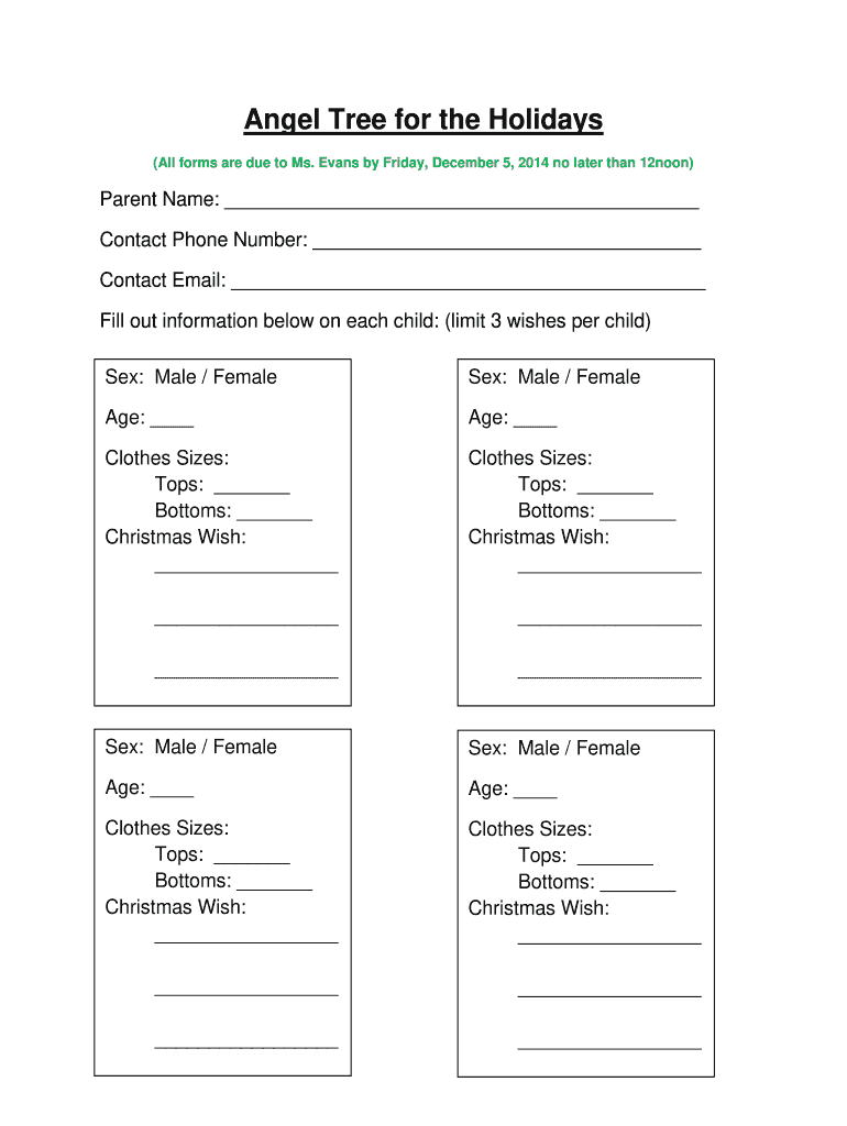 Printable Angel Tree Forms Printable Forms Free Online