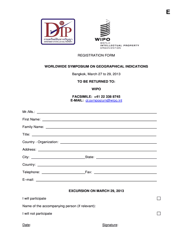 Fillable Online PDF, Registration form - WIPO Fax Email Print - pdfFiller