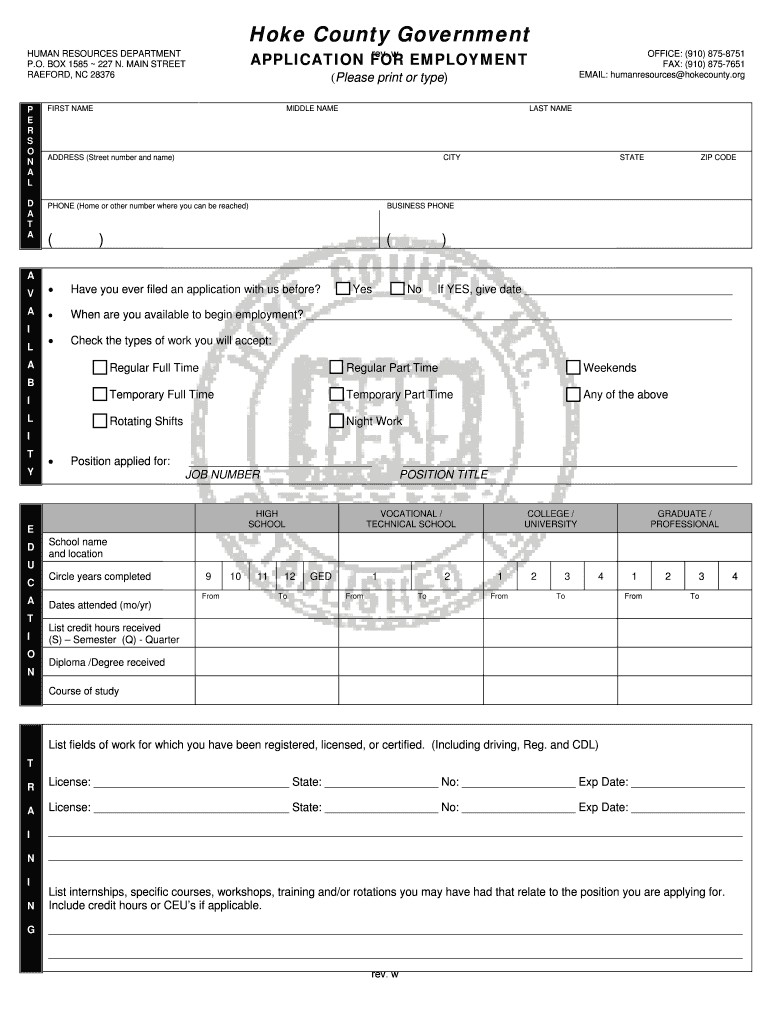 Fillable Online Hoke County Government rev Fax Email Print - pdfFiller