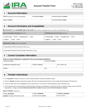 Fillable Online Transfer Form - IRA Resources Fax Email Print - pdfFiller