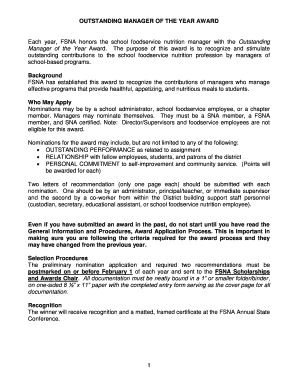 Fillable Online floridaschoolnutrition FSNA will honor the school ...