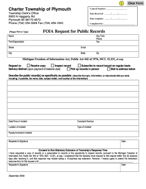 Fillable Online plymouthtwp FOIA Request For Public Records - Charter ...
