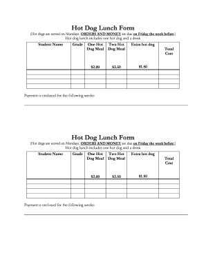 Fillable Online Hot Dog Lunch Form Hot Dog Lunch Form - Dayspring ...